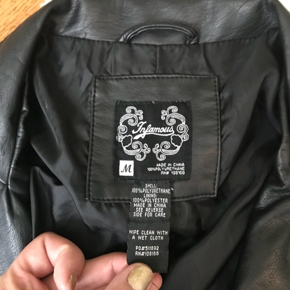 Infamous | Jackets & Coats | Infamous Black Vegan Leather Jacket Size M ...